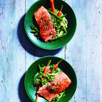 Slow-Cooked Salmon with Spring Vegetables · Faith Middleton's Food Schmooze