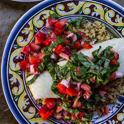 Roasted Halibut with Strawberry-Basil Salsa · Faith Middleton's Food ...